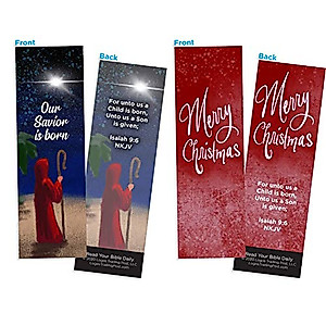 Religious Christmas Bookmarks, Christian Holiday Bookmark Greeting Cards Assortment Set, 6 Designs, 42 Total Cards, Scripture Card Bookmark Variety Pack