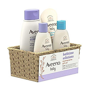 Aveeno Baby Mommy & Me Daily Bathtime Gift Set including Baby Wash & Shampoo, Calming Baby Bath & Wash, Baby Moisturizing Lotion & Stress Relief Body Wash for Mom, 4 items