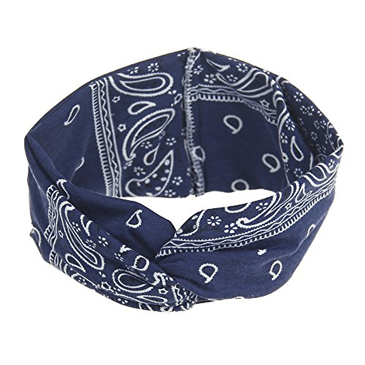DINPREY Assorted Paisley Print Wide Bandana Knot Headbands Criss Cross Head Wrap Hair Band (4 Colors Pack A)