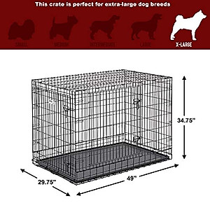 MidWest Homes for Pets Ultima Pro Series 48" Dog Crate | Extra-Strong Double Door Folding Metal Dog Crate w/Divider Panel, Floor Protecting "Roller Feet" & Leak-Proof Plastic Pan