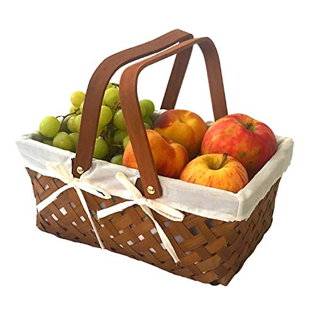 Picnic Basket Natural Woven Bamboo with Folding Handle | Easter Basket | Storage of Plastic Easter Eggs and Easter Candy | Organizer Blanket Storage | Bath Toy and Kids Toy Storage