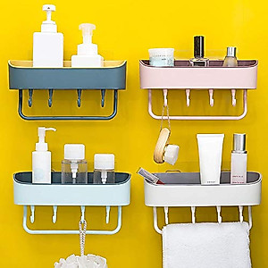 Shower Shelf Wall Mounted Storage-Organizer Shower Shelves withTowel Bar Storage Shelf Razor Holder for Bathroom, Kitchen and Dorm No Drilling Blue