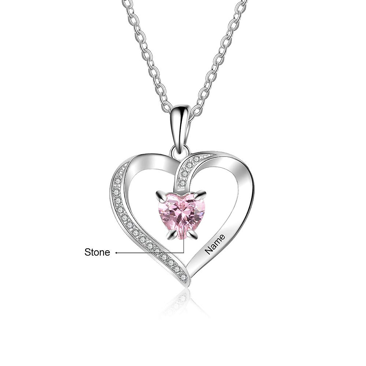 Gemszoo Personalized Names Heart Necklace with Simulated Birthstone Pendant Necklace for Women Mother (1 Name)