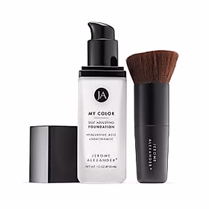 Jerome Alexander My Color Self Adjusting Full Coverage Foundation Makeup with Kabuki Brush (Medium)
