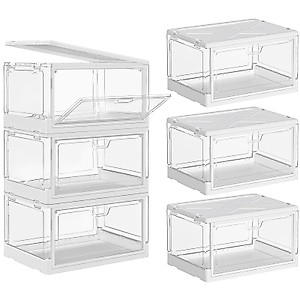 SNSLXH Clear Storage Bins with Lids, Stackable Storage Bins with Magnetic Doors Open Front, Plastic Storage Bins for Living Room, Bedroom, Study Room and Office, 3 Packs, 24QT