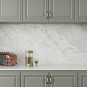 VEELIKE Cream Onyx Marble Contact Paper for Countertops Peel and Stick Waterproof Marble Countertop Contact Paper 15.7''x118'' Kitchen Countertop Peel and Stick Marble Wallpaper for Wall Counter Table