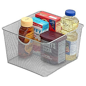 Silver Mesh Open Bin Storage Basket Organizer for Fruits, Vegetables, Pantry Items Toys, Etc.