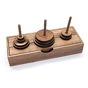 BSIRI Fun Puzzle Board Games Gifts of Hanoi Tower (9 Rings) with Wooden Designs for Brain Teasers Logic Games Kids and Adults to Challenges Mastermind Game and Think for Fun Learning Tower Puzzles