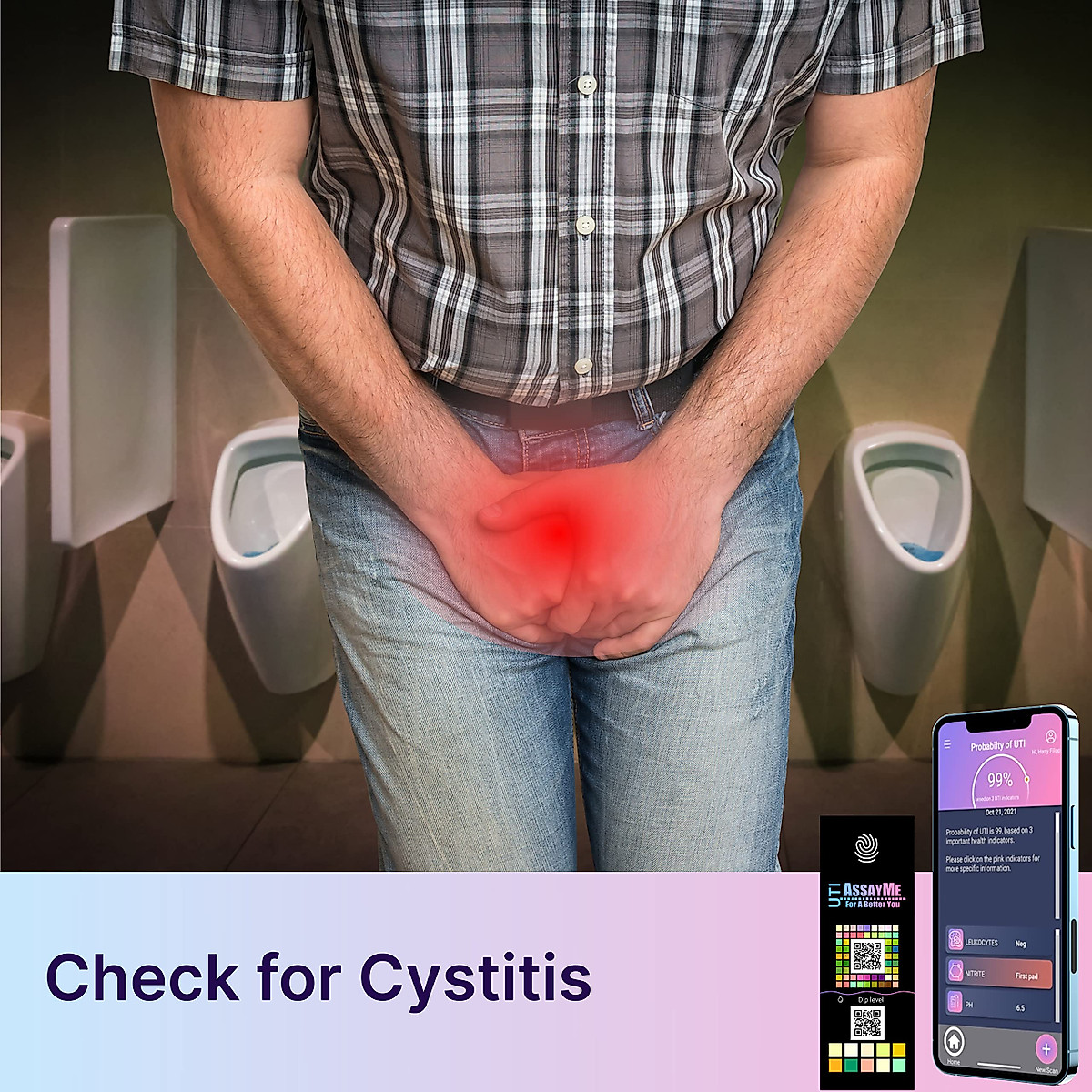 AssayMe UTI Test Strips | Accurate Urinalysis for UTI | Monitor Urinary Tract Infection | Home Test Kit for Men & Women | 3 Strips (LEU, NIT, pH) | Detect UTI