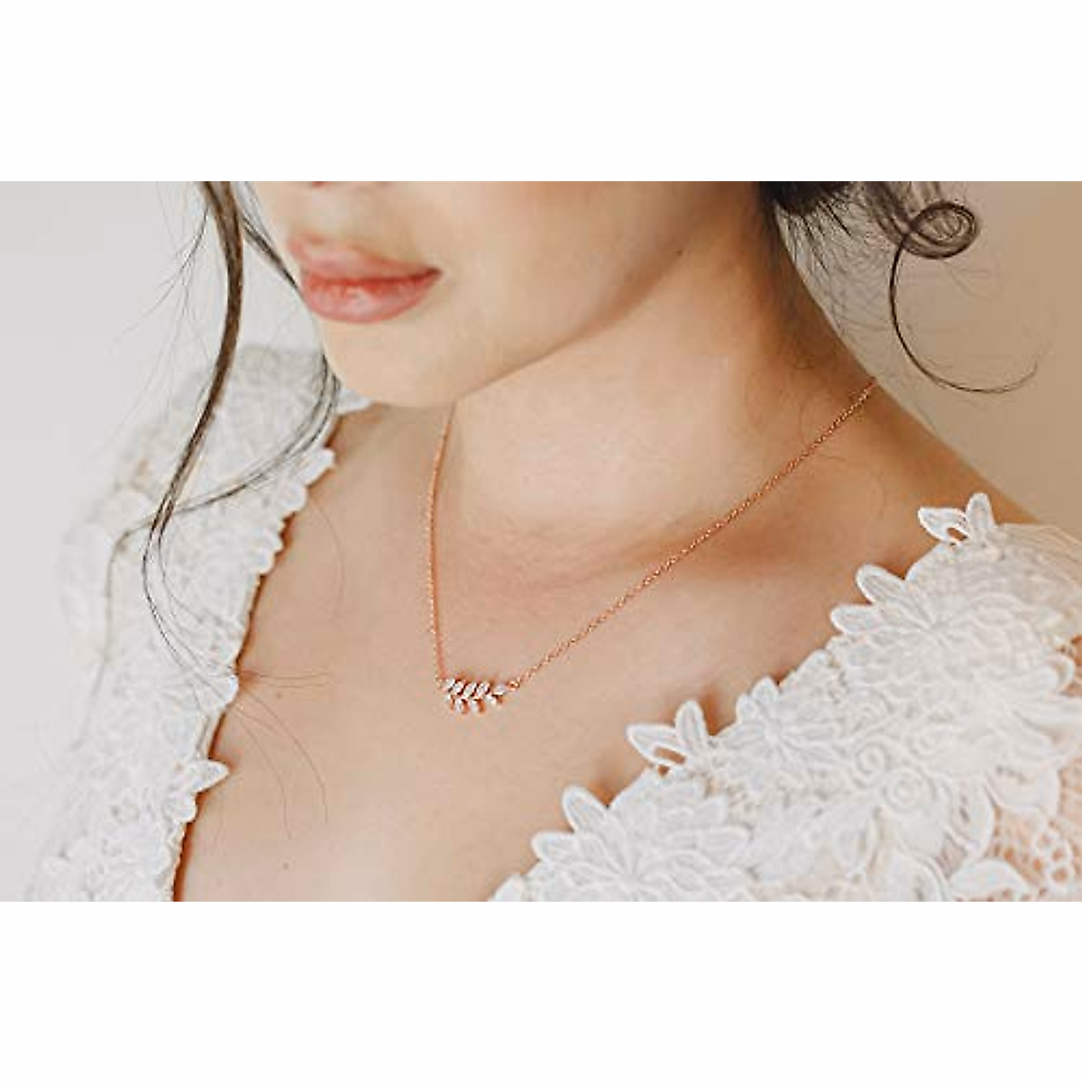 SWEETV Rose Gold Simple Wedding Back Necklace for Brides Bridesmaid, Bridal Backdrop Necklace, Crystal Leaf Chain Pendant Necklace for Women Prom