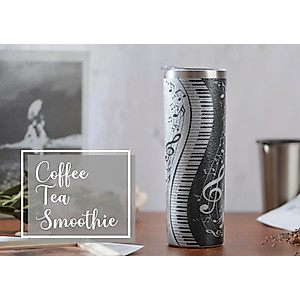 Onebttl Piano Gifts for Women, Men, Piano Teacher and Piano Lovers, 20oz/590ml Stainless Steel Insulated Skinny Tumbler with Straw & Lid - Glitter
