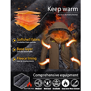 TACVASEN Winter Coats for Men Fleece Jacket Men Ski Jacket Windproof Snowboard Jacket Men Warm Softshell Jacket Brown 2XL