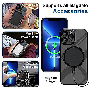 Karrint Clear iPhone 13 Pro Max Magnetic Case with Leather Magnetic Wallet Card Holder [Compatible with MagSafe] [Anti Yellowing] Soft TPU Slim Shockproof Case for iPhone 13 Pro Max Wallet Case-Black
