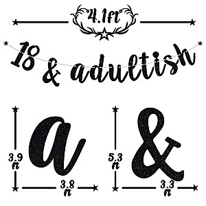 Black Glitter 18 and Adultish Banner, Time To Adult/Cheers to 18 Years/18 Years Love Blessed, 18th Birthday Party Decorations for Girls Boys
