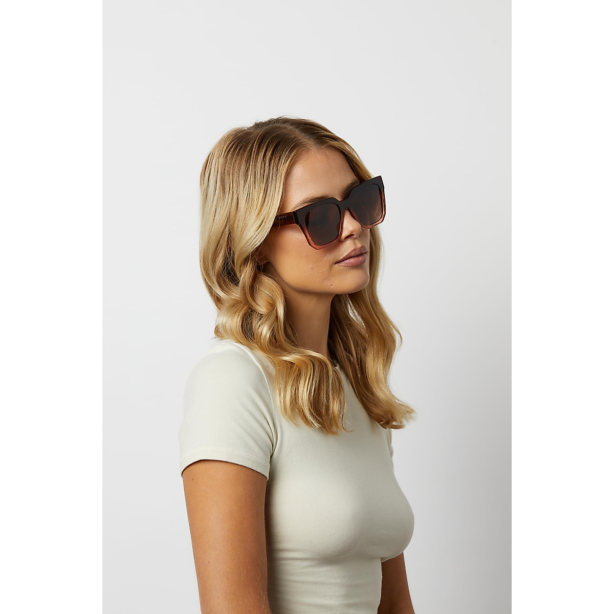 DIFF Bella II Oversized Square Sunglasses for Women UV400 Protection, Taupe Ombre Crystal + Brown Gradient Polarized