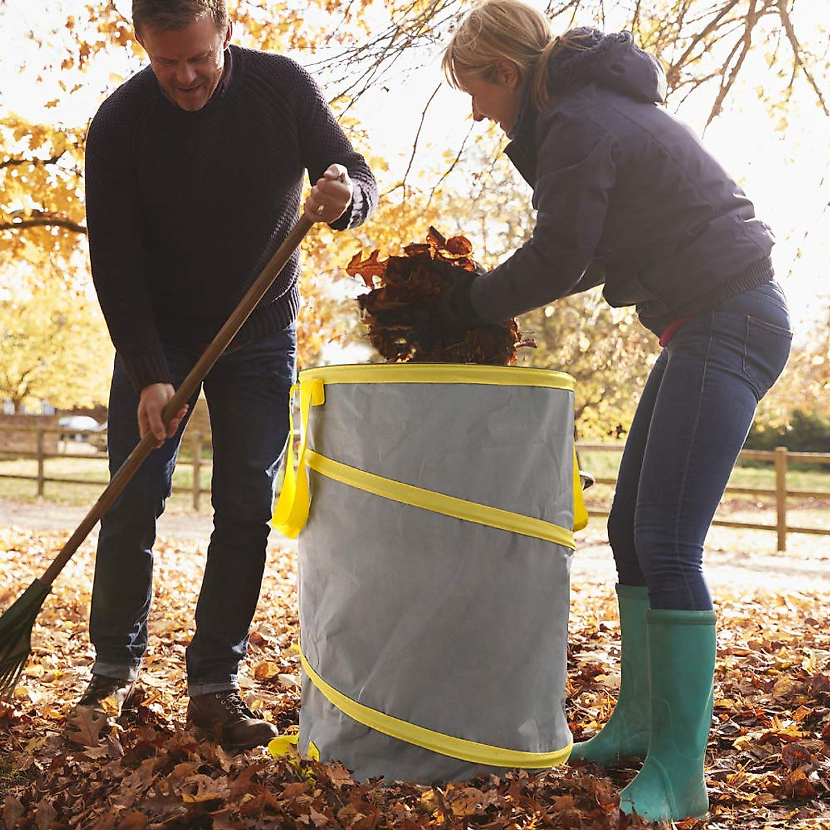 Byhagern 30 Gallon Collapsible Trash Can 3 Pack, Garden Bag Pop Up Camping Trash can, Reusable Leaf Bag Holder, Yard Waste Bag