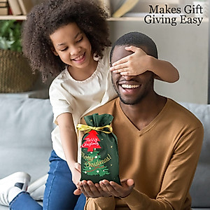 Fabric Gift Bags for Presents - 6 Pcs Large Reusable Christmas Bags with Drawstring (Green Xmas Tree Assorted)