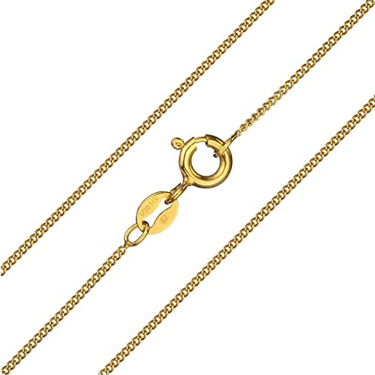Ariana Lucci 14K Gold Filled Thin Italian Curb Chain Necklace, Non Tarnish 1mm Cuban Link Chain, Great for Pendants and Charms, Genuine 1/20 14K Gold Filled Made in Italy, 22"