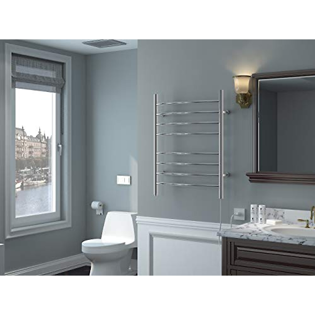 HEATGENE Towel Warmer 8 Bar Plug-in Curved Bath Towel Heater Towel Warmer for Bathroom Plug-in Drying Rack Mirror Polish