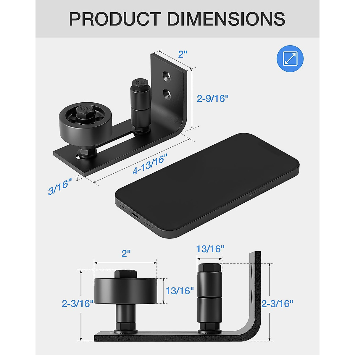 ZEKOO Sliding Barn Door Floor Guide, 8 Setup Options, Adjustable Stay Roller Guide, Black Wall Mounted Barn Door Hardware for Flush Bottom