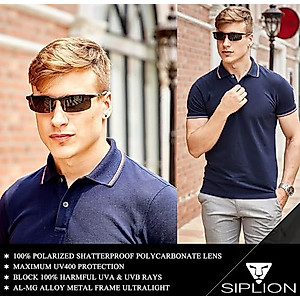 SIPLION Men's Polarized Sport Sunglasses - Ultra-Light Al-Mg Metal Frame for Driving boating fishing hiking - 8177 Black