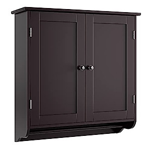 FOTOSOK Bathroom Wall Cabinet with 2 Doors and Adjustable Shelf, 23.6"x24.2" Medicine Cabinet Above Toilet, Wall-Mounted Bathroom Storage Cabinets with a Towel Bar for Bedroom, Kitchen, Dark Brown