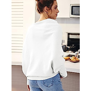 LILLUSORY Womens 2023 Fall Long Batwing Sleeve Off Shoulder Tunic Tops Oversized Crewneck Lightweight Slouchy Pullover Sweaters White