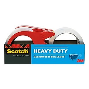 Scotch Heavy Duty Shipping Packing Tape, Clear, Shipping and Packaging Supplies, 1.88 in. x 54.6 yd., 2 Tape Rolls with 1 Dispenser