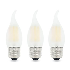 Lamsky LED Candelabra Bulb 4W Dimmable 40W Equivalent,Frosted Glass Flame Tip Shape,E26 Base 2700K Warm White Decorative Chandelier Light Bulbs,3-Pack