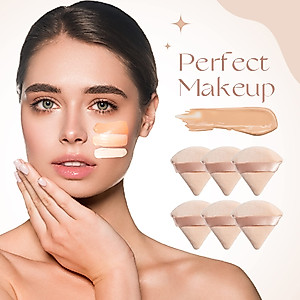 MOTZU 6 Pieces Powder Puff for Face , Cotton Velour Triangle Makeup Puff for Setting, Contouring, Under Eyes, and Corners, 2.76-inch Normal Size, with Strap, Beauty Tool