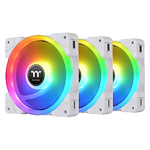 Thermaltake SWAFAN EX 14 RGB PC Cooling Fan White, 500~2000 RPM, Magnetic Connection, Reversable Blades, Controller Included, CL-F162-PL14SW-A, 140mm, 3 Pack