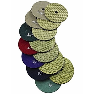 Konfor Diamond Polishing Pads 4 inch Dry/Wet 7 Piece Set for Granite Travertine Concrete Quartz Terrazzo Engineered Stone Countertops