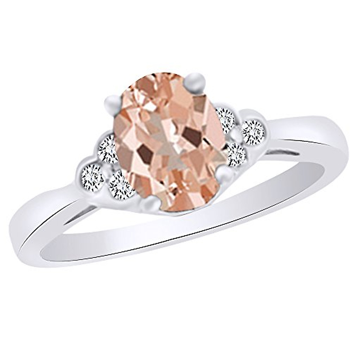 AFFY 1.72 cttw Simulated Pink Morganite & White Natural Diamond Engagement Wedding Ring in 14k White Gold Ring Size -6
