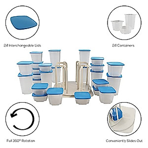 Chef Buddy Kitchen Organization Carousel - Food Storage Containers and Plastic Storage Bins With Lids, 11” W x 11” L x 8” H, Clear, Blue