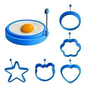 6 Packs Silicone Egg Rings, Heat Insulation Handles, Flexible Egg Rings for Frying Eggs Nonstick, Up to 230°C/446°F (Blue)