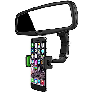 360° Multifunctional Rearview Mirror Phone Holder - Rearview Mirror Phone Mount, Smartphone Stand and Vehicle Back Seat Mobile Phone Holder Compatible with All Cell Phones (1 Pack - Green)