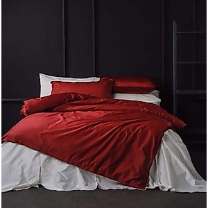 Solid Color Egyptian Cotton Duvet Cover Luxury Bedding Set High Thread Count Long Staple Sateen Weave Silky Soft Breathable Pima Quality Bed Linen (Queen, Perfect Red)
