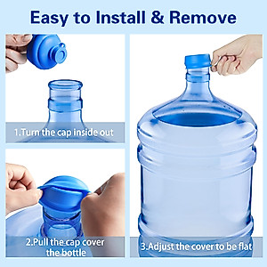 Gofriipai 3 and 5 Gallon Water Jug Cap, Silicone Reusable Replacement Cap, Non Spill Bottle Caps for 55mm Bottle Water Dispenser Caps - Pack of 5
