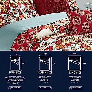 Chic Home CS5045-AN 10 Piece Aberdeen Large Scale Paisley Bohemian Reversible Printed with Embroidered Details. Queen Bed in a Bag Comforter Set Red