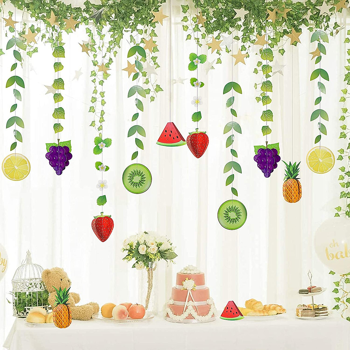 12 Strings Fruit Garlands for Kids Birthday Party Decorations Fruit Birthday Banner for Holiday Luau Tropical Theme Party Supplies Baby Shower Decorations
