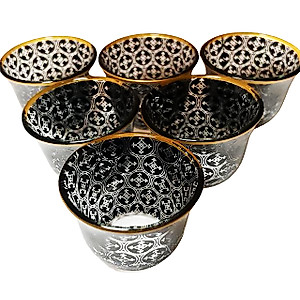 Chandler Espresso Turkish Arabica Coffee Cup Assorted Design Available from Brand 70ml 2.5oz Set of 6 Cups with Gift Box (Porcelain, White Porcelain with Black Flowers H)