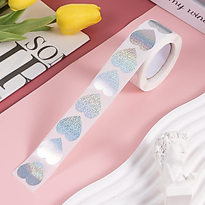 Glitter Pink Heart Stickers 1 inch Valentine's Day Love Decorative Labels Roll Gift Set 500 Sparkly Adhesive Decorations Accessories for Envelopes Crafts Wedding Anniversaries Personal Business Use