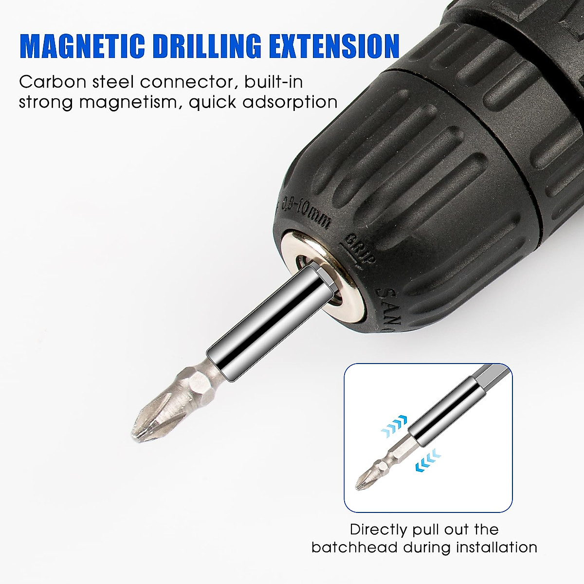 3PCS Magnetic Drill Bit Extension Holder 1/4" Hex Shank Magnetic Screwdriver Bit Holder S2 Steel Impact Driver Bit Set for Automotive Maintenance DIY Repair Work, 2, 4, 6-inch Extensions
