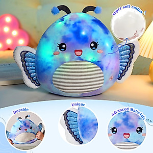 Houwsbaby 12” Blue Light Up Butterfly Plush Pillow with LED Blue Butterfly Stuffed Animal Plush Toy Plushie Toy Squishy Pillow Birthday Christmas Valentine Presents for Kids Boys Girls