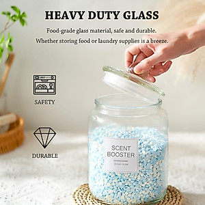 FyndraX Laundry Pods Glass Jars - Half Gallon Airtight Containers with Scoop and Labels for Organization and Storage Laundry Room Detergents Powder, Scent Booster Beads Holder, Set of 2