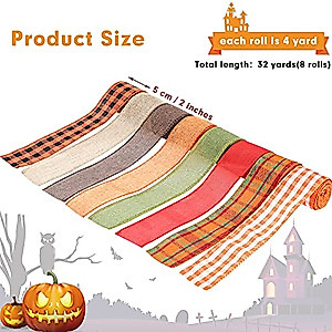 8 Rolls 32 Yards Fall Theme Ribbon Thanksgiving Wired Edge Ribbon Wrapping Ribbon Roll Autumn Decorative Ribbon for Autumn Harvest Thanksgiving Wreath Decoration (Buffalo Plaid Pattern)
