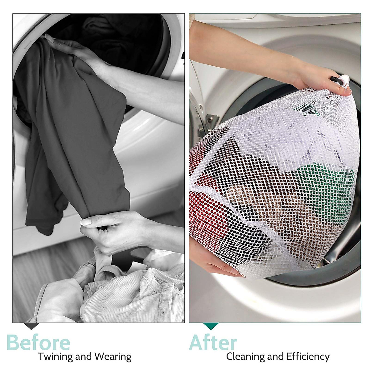 Giantree Pack of 2 Mesh Laundry Bags for Socks, White Laundry Nets with Drawstring Reusable Laundry Bag Underwear Laundry Bag for Home Dorm Hotel Travel Use (White Coarse Mesh)