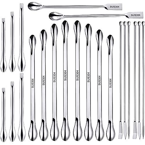 22 Pieces Stainless Steel Lab Spatula Micro Scoop Set Laboratory Sampling Spoon Mixing Spatula for Powders Gel Cap Filler