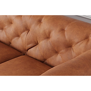 Valencia Avery Leather Couch 89" | Top Grain Nappa 11000 Leather 3 Seater with Tufted Back, Solid Wood Frame, Plush Cushioning, Saddle Tan
