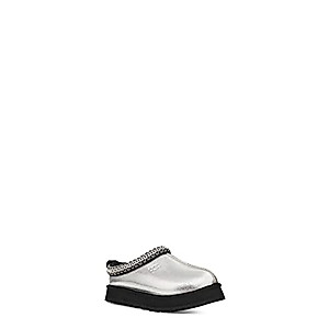 UGG Unisex-Child Tazz Leather Slipper, Silver Metallic, 13 Little Kid